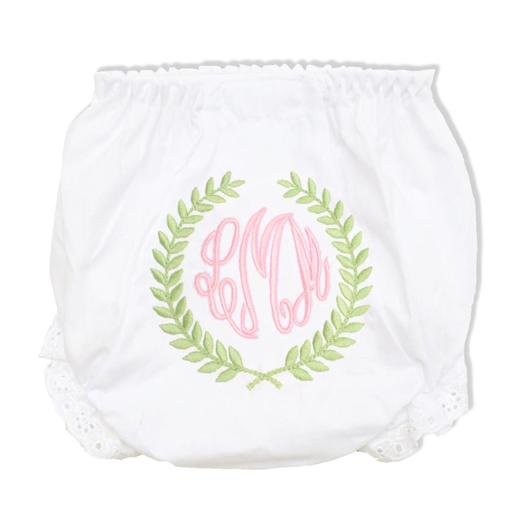 Monogrammed Laurel Baby Bloomer, Pink and Green – Miss Monogram
