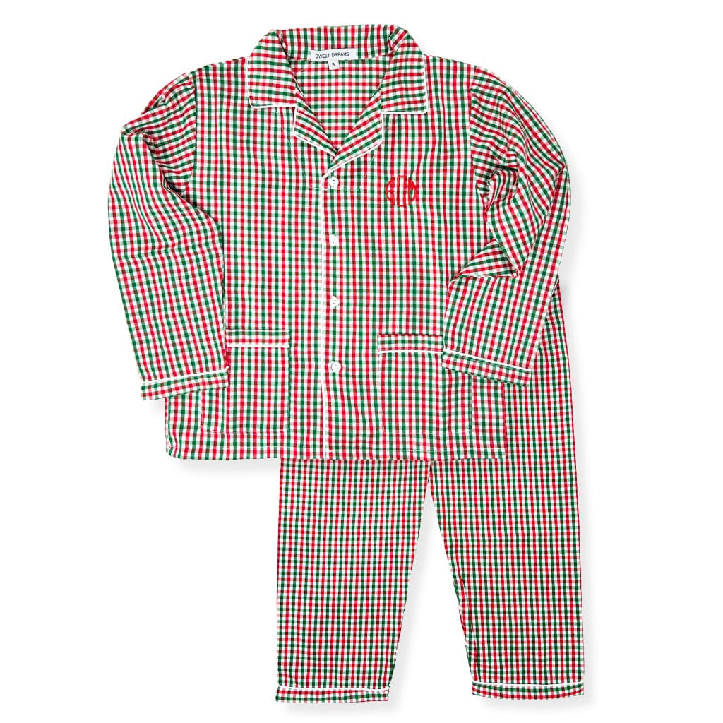 Sweet Dreams REd & Green Check Christmas Pajamas for Boys